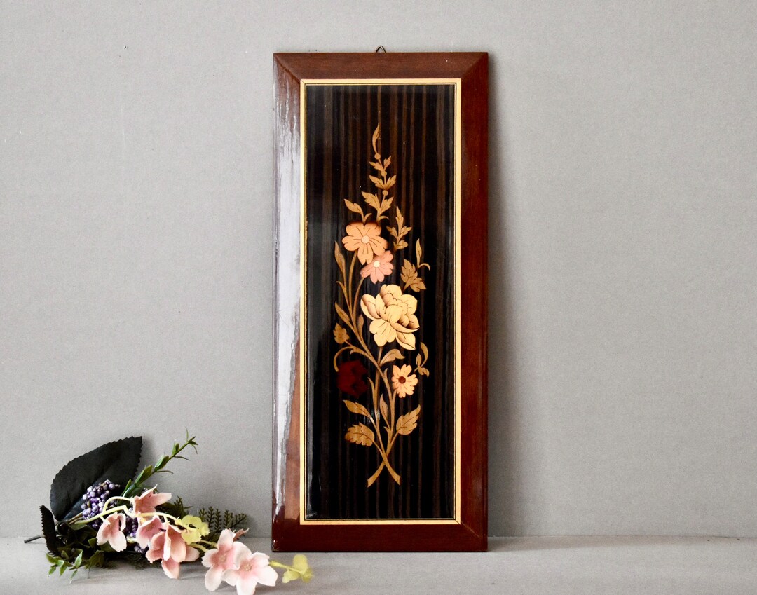 Vintage Wooden Intarsia Flowers of Wood Hand Made Wall Decor Vintage ...
