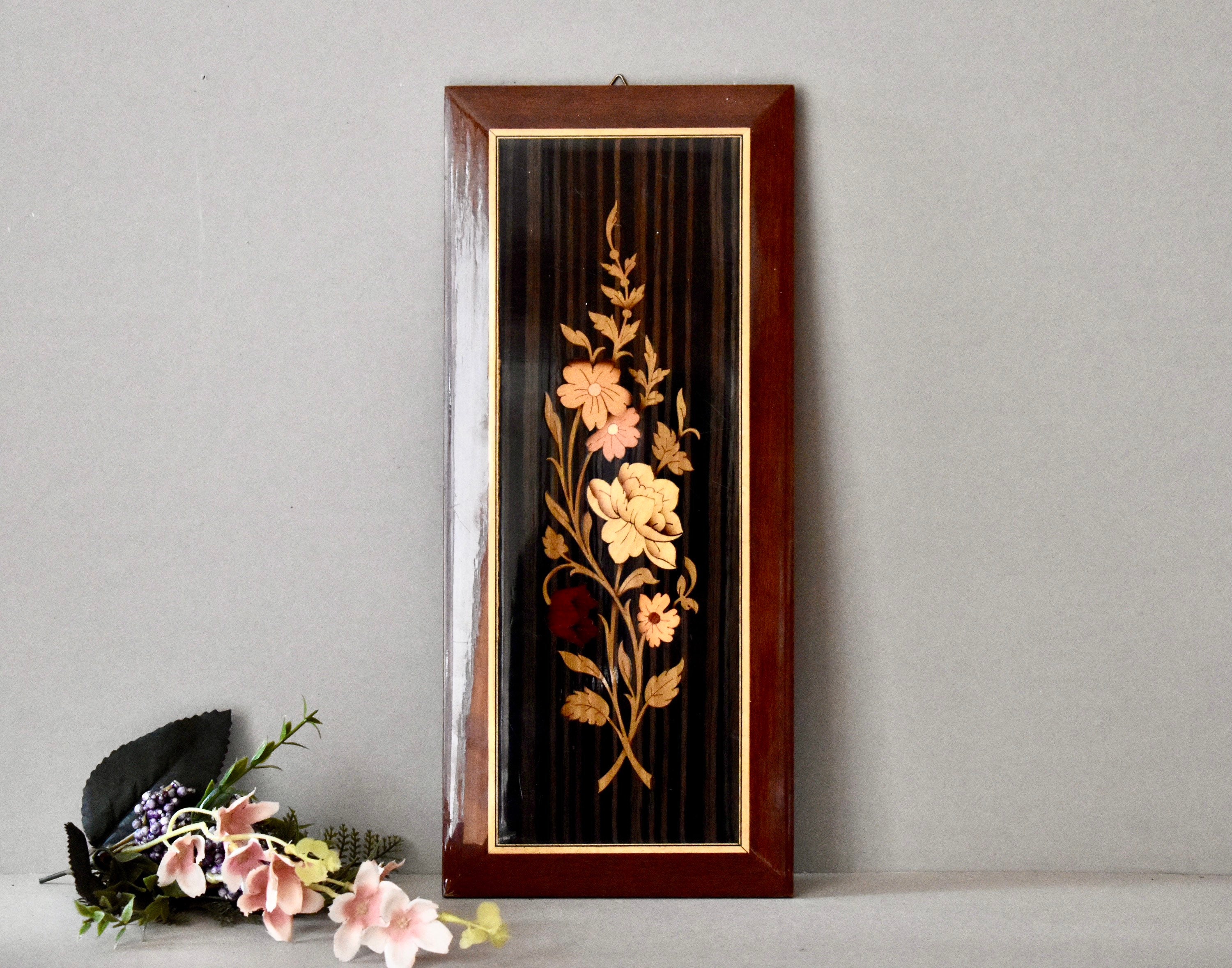Vintage Wooden Intarsia Flowers of Wood Hand Made Wall Decor - Etsy