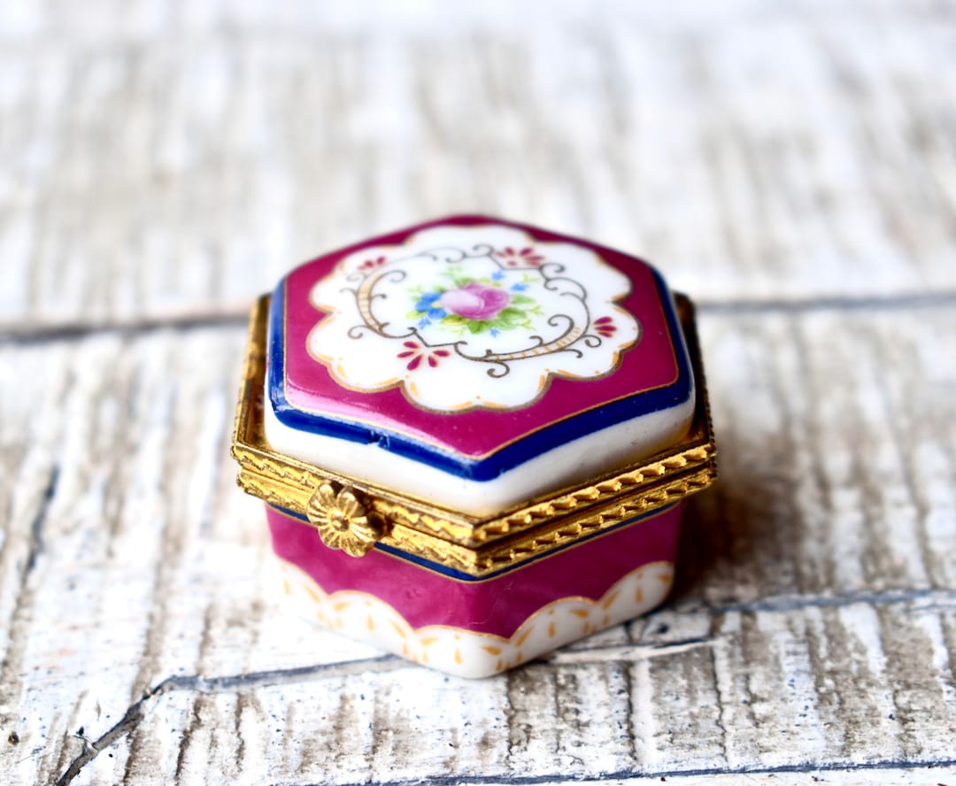 Vintage Small Porcelain Hexagonal Jewelry Box Women Vintage Gift ...