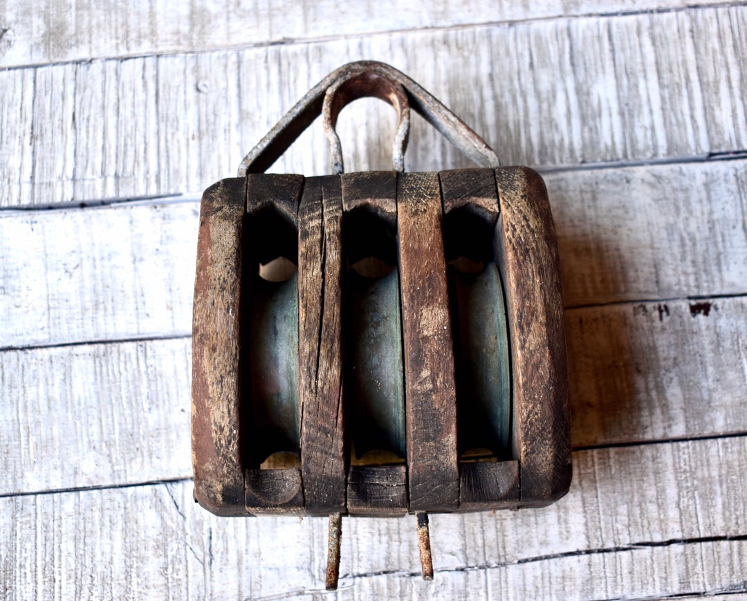 Vintage Large Wooden Block Ship Pulley Hoist Antique Ship Lifting Block ...
