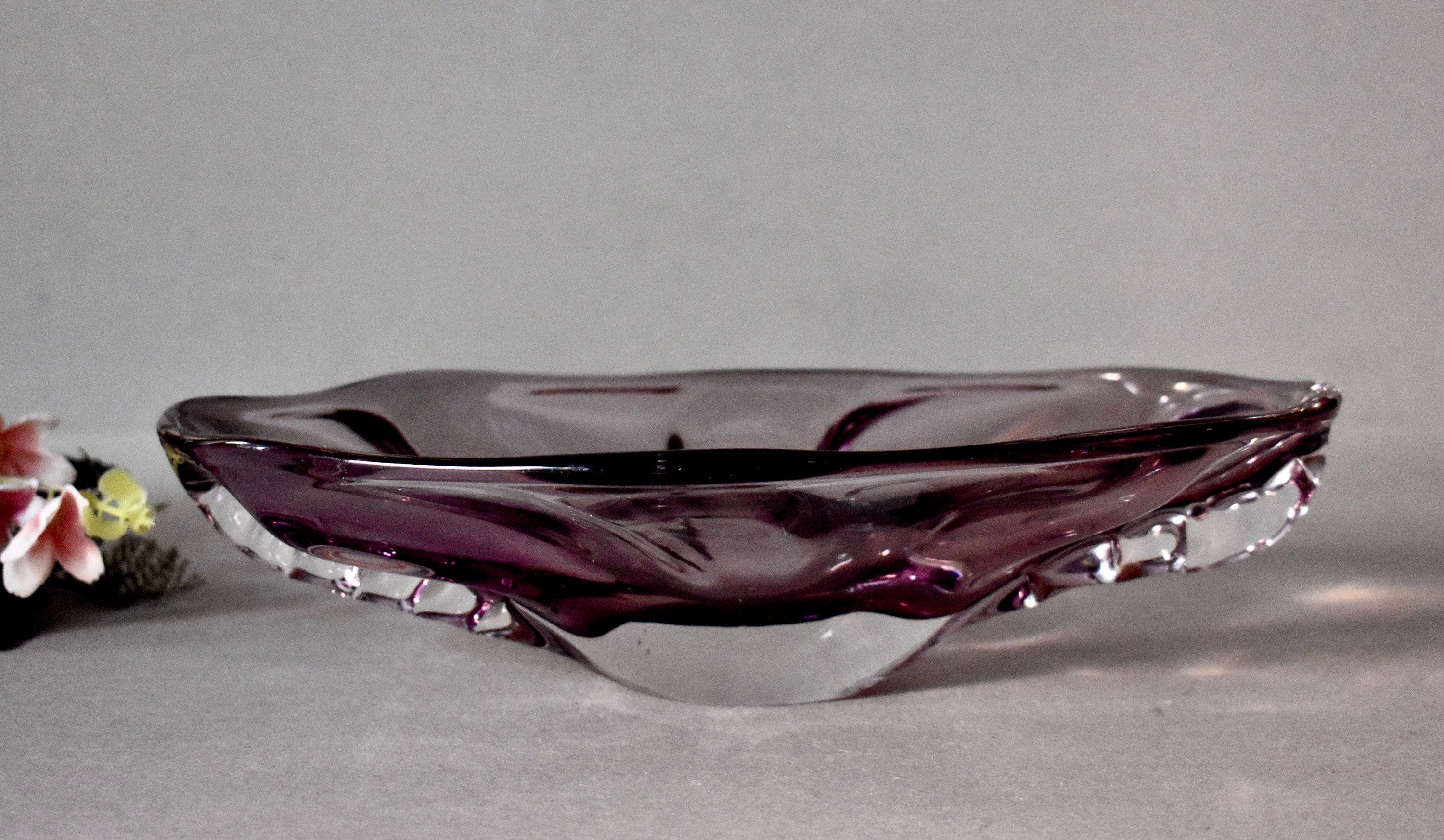 Vintage Amethyst Glass Bowl Studio Art Glass Decorative Fruit - Etsy