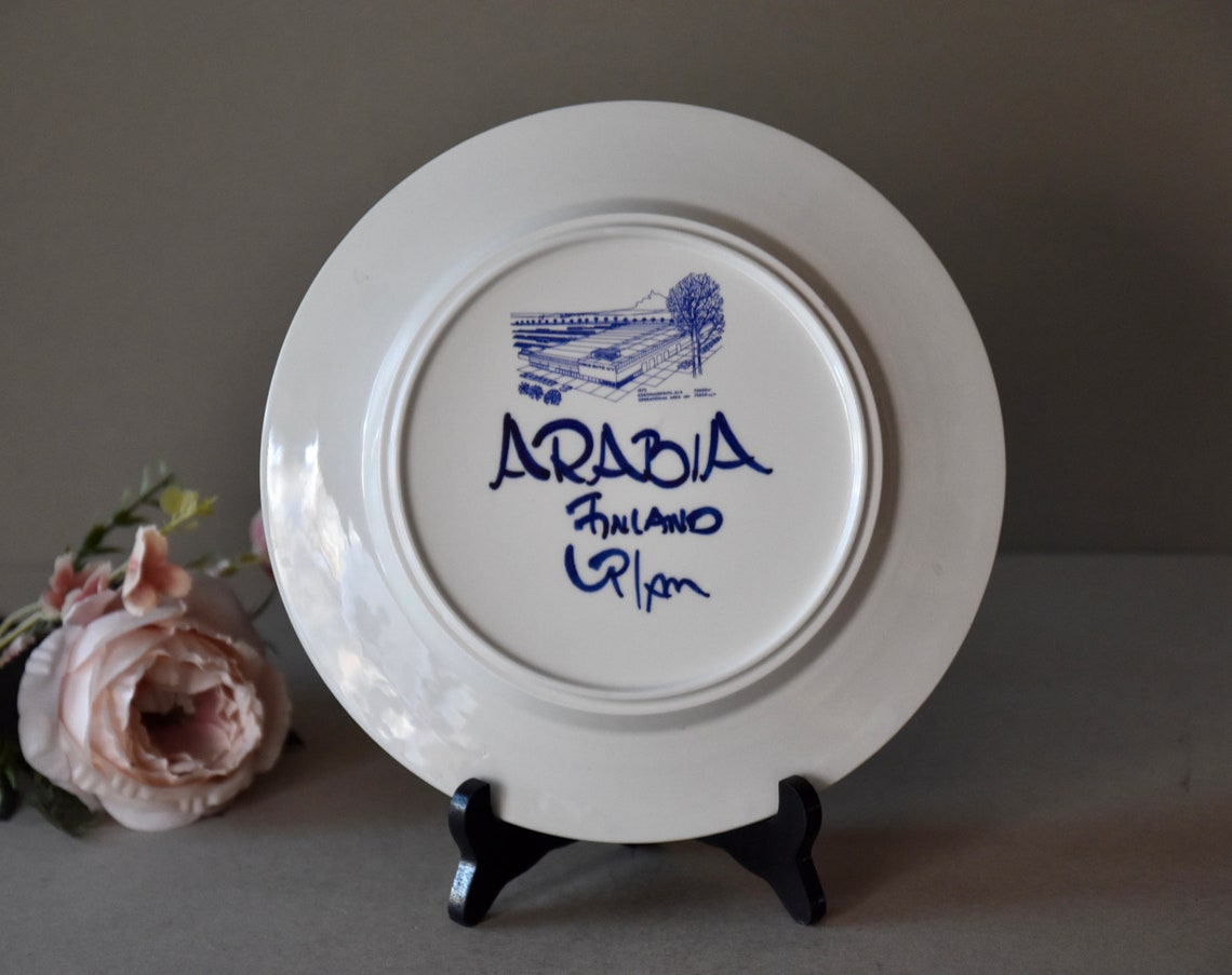 Vintage Porcelain Plate Arabia Pottery Cobalt Blue Collectible Plate ...