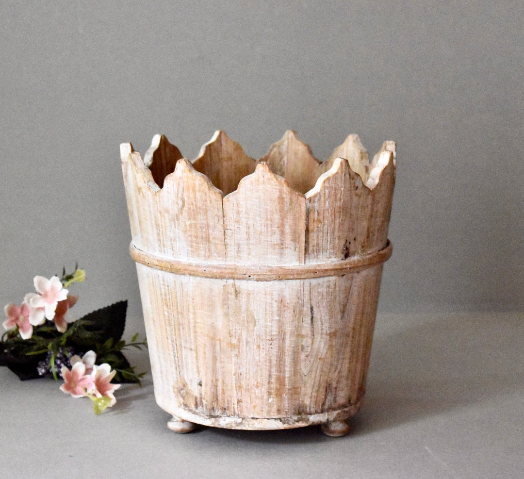 Vintage Wooden Flowers Pot Massive Wood Pot Home Decor Rustic Decor ...