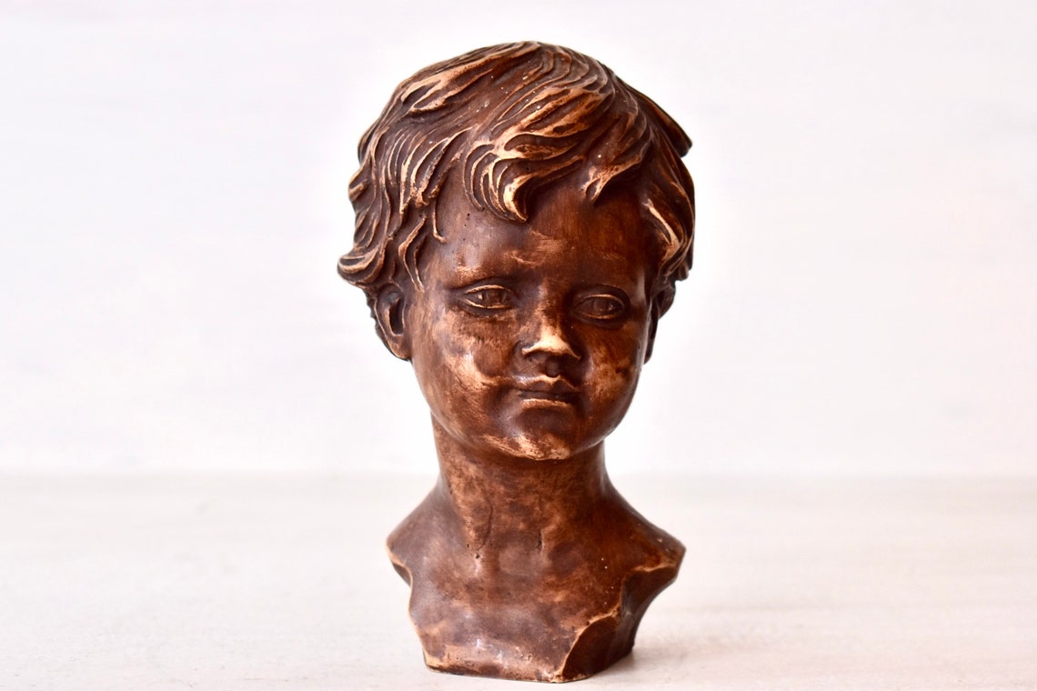 Vintage Resin Figurine Art Deco Bust Little Boy Resin Statue | Etsy