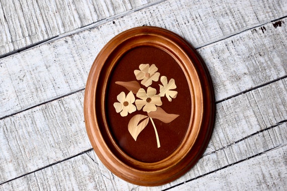 Vintage Wooden Intarsia Flowers of Wood Hand Made Wall Decor | Etsy
