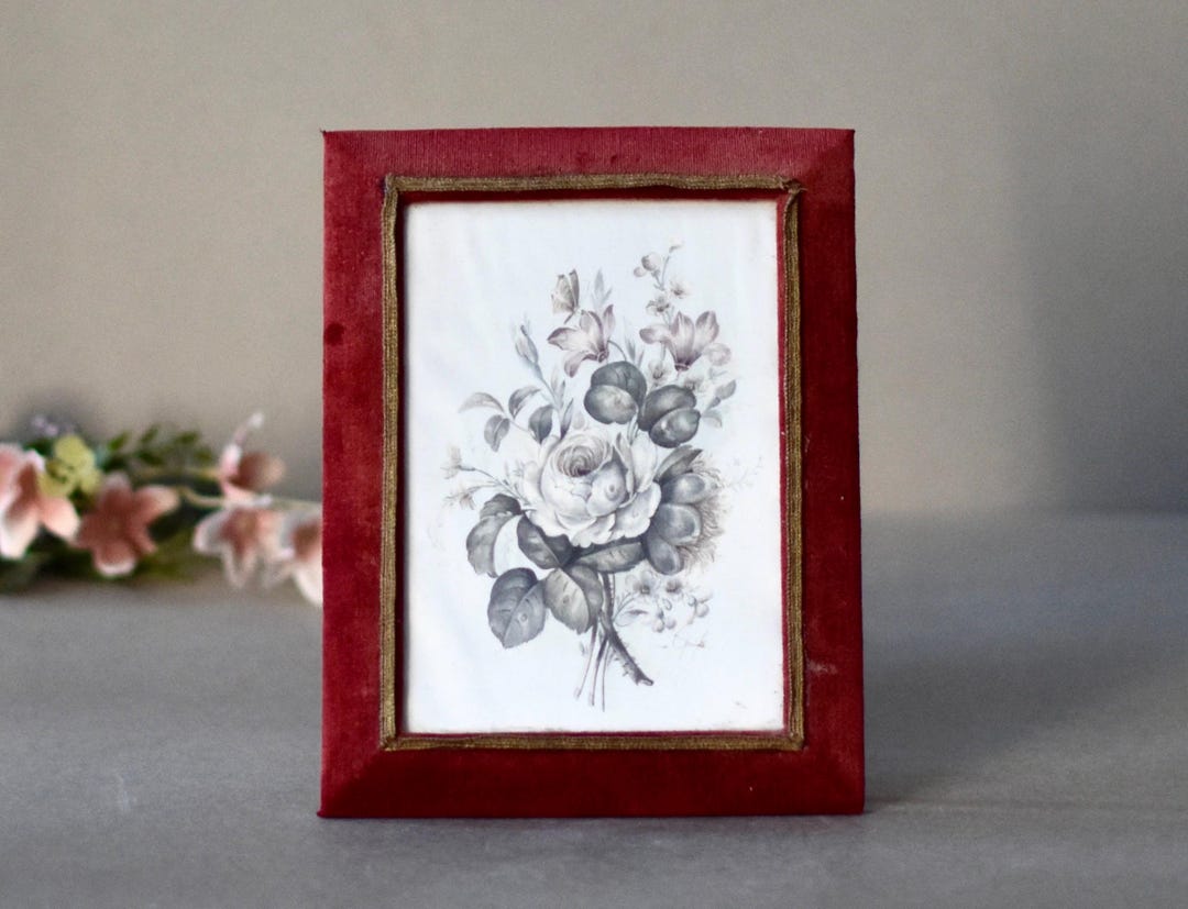Vintage Embroidery Flower Red Velvet Frame Retro Home Decor - Etsy