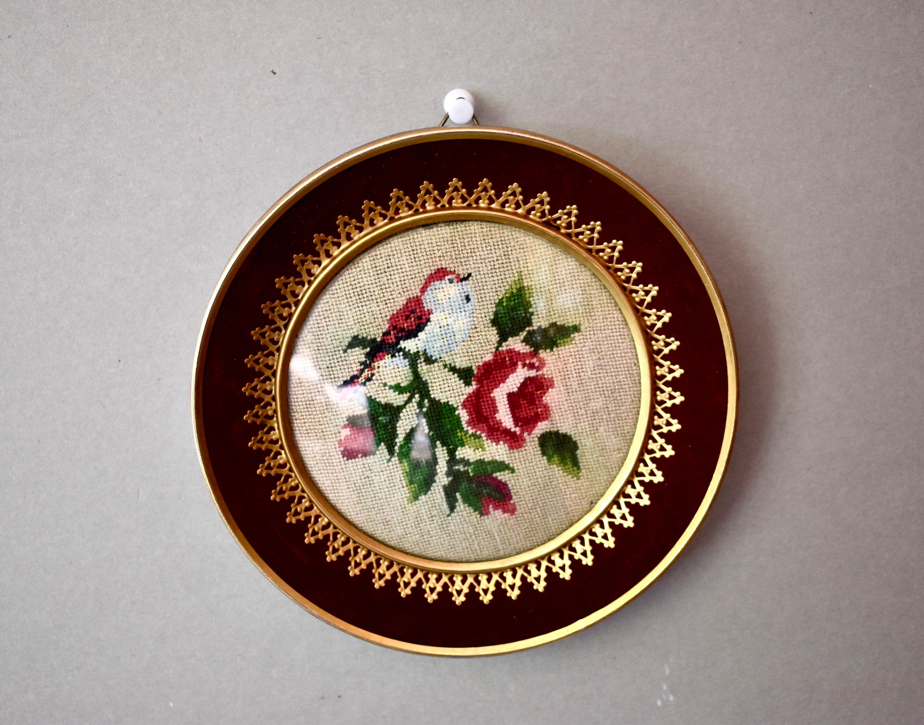 Vintage Tapestry Hand Made Gilded Red Velvet Frame Vintage Wall Decor ...