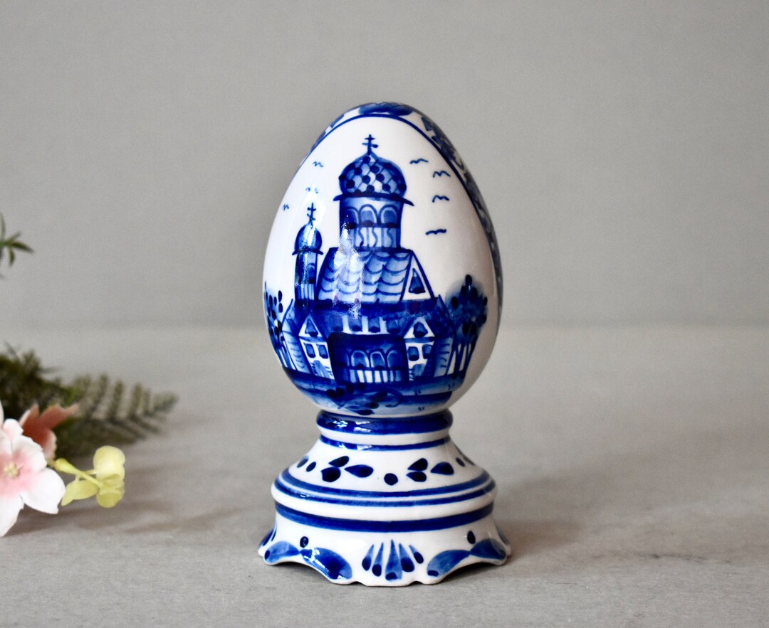Vintage Porcelain Egg Gzhel USSR Porcelain Collectable Figurine - Etsy