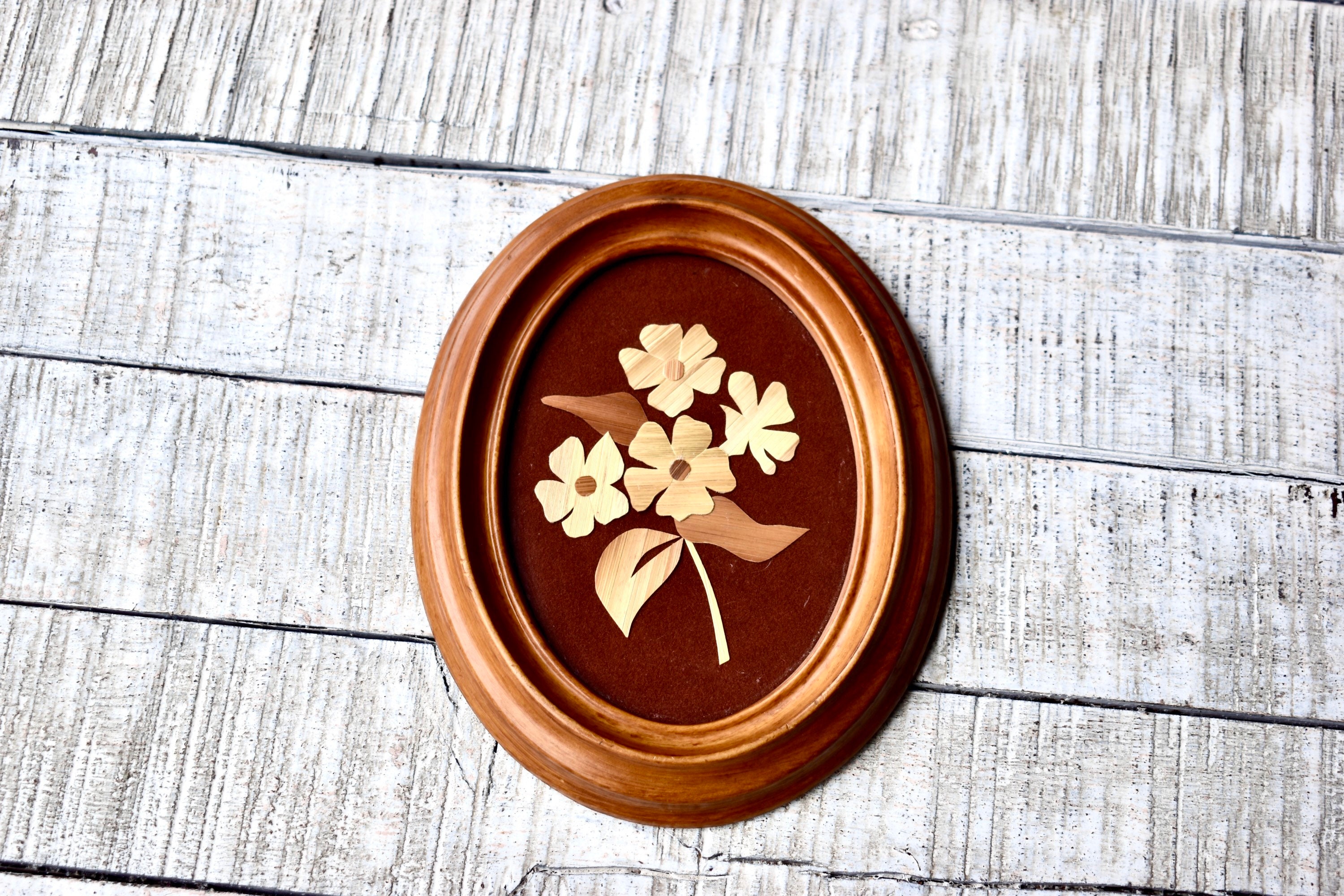 Vintage Wooden Intarsia Flowers of Wood Hand Made Wall Decor Vintage ...