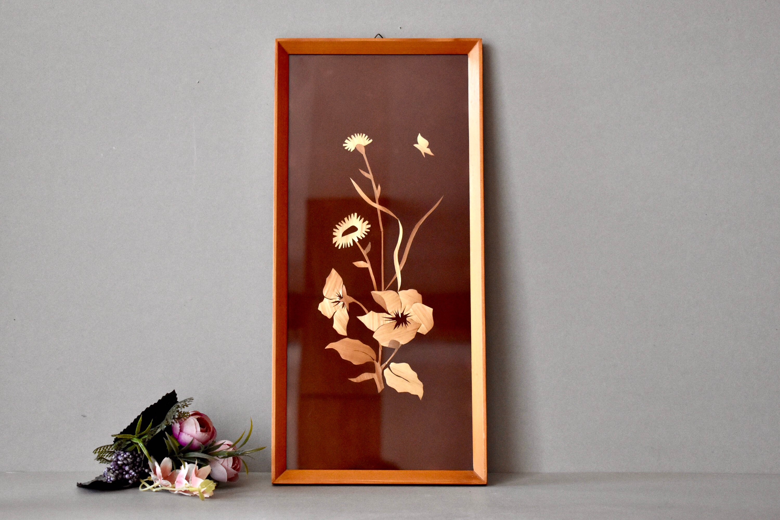 Vintage Wooden Intarsia Flowers of Wood Hand Made Wall Decor Vintage ...