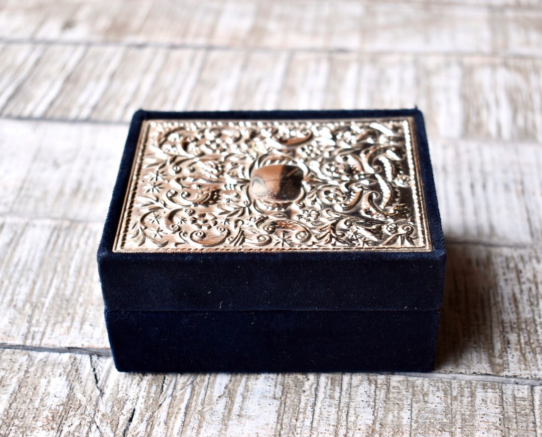 Vintage Jewelry Box Blue Velvet Box Silver Plated Jewelry’s Box - Etsy