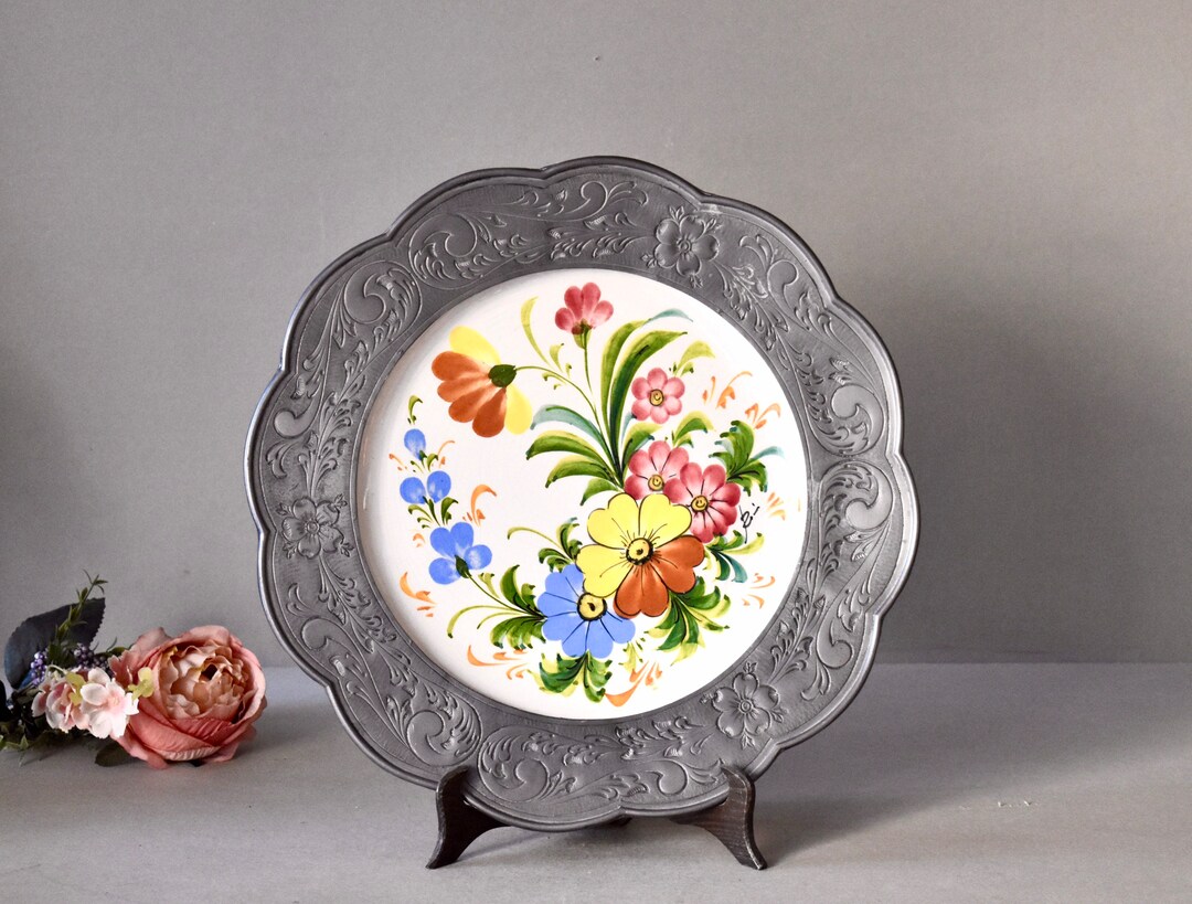 Vintage Porcelain Plate Wall Decor Zinc Frame Hand Painted Plate Home Decor - Etsy