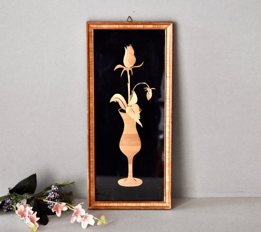 Vintage Wooden Intarsia Roses of Wood Hand Made Wall Decor Vintage Home ...