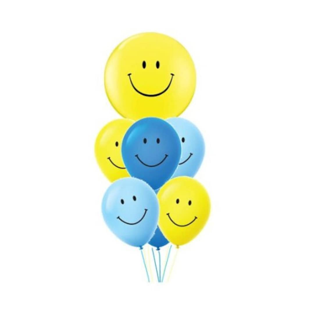 Blue Smiley Face Balloons Bouquet, Pink Smiley Face Balloon Bouquet - Etsy