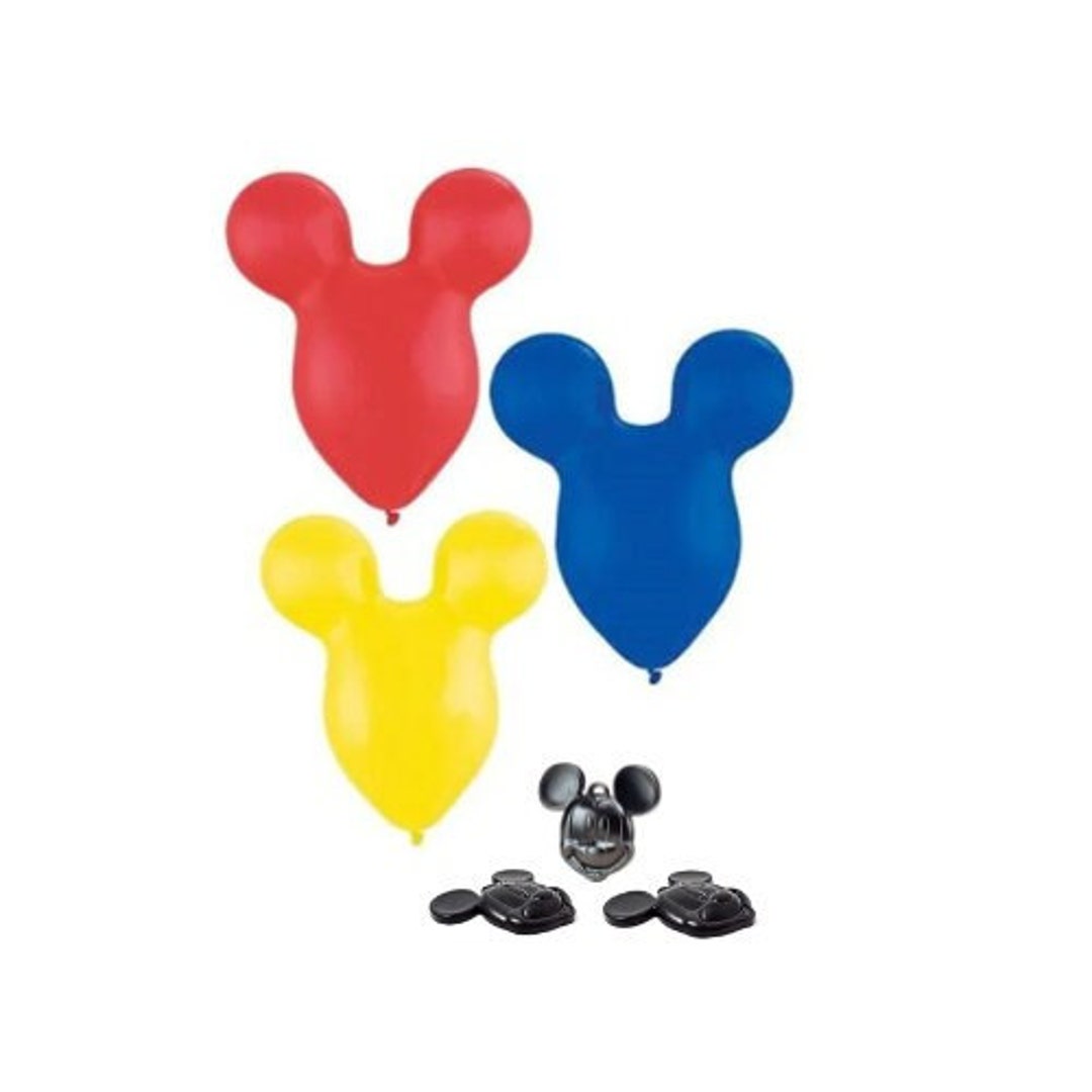 3 Mickey Mouse Ears Latex Balloons Heads With 3 Balloon Weights, 15inch ...