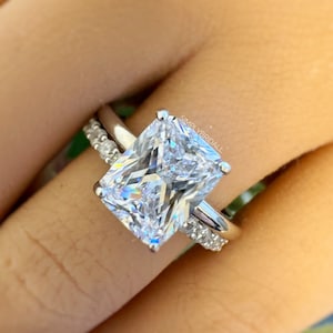 2.50ct Radiant Cut Moissanite Engagement Ring Set, Radiant Solitaire ...