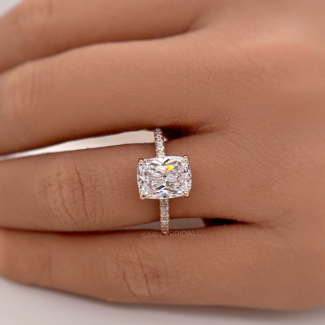 2.50 Elongated Cushion Cut Lab Grown Engagement Ring, 14k Solid Gold ...