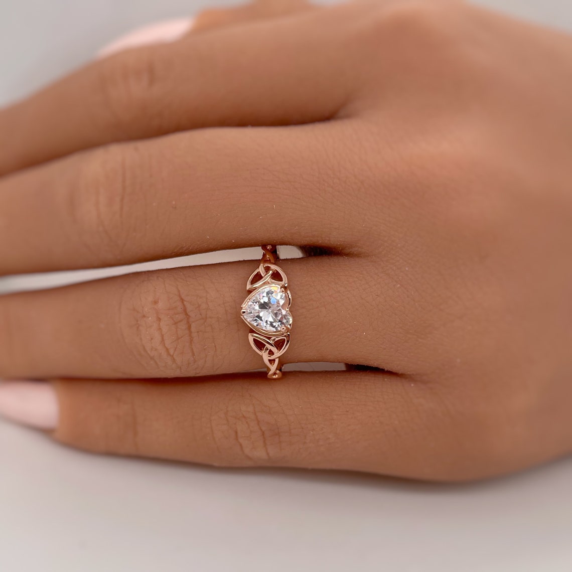 14k Heart Celtic Knot Promise Ring 14k Real Gold Triquetra - Etsy