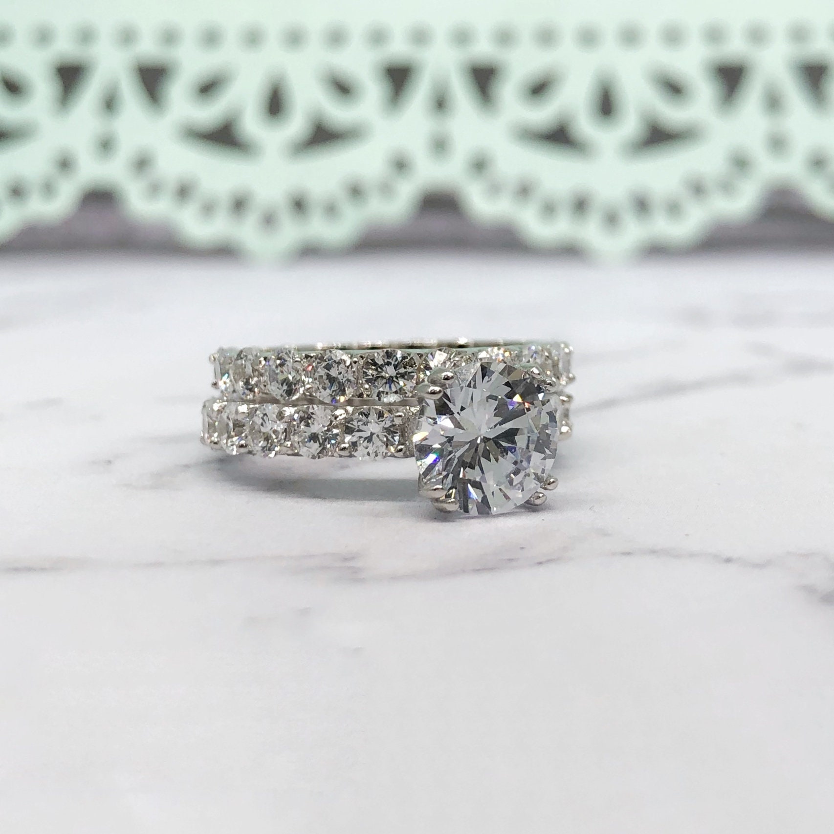 5.00ct Dazzle Set Engagement Ring Set Eternity Ring With | Etsy