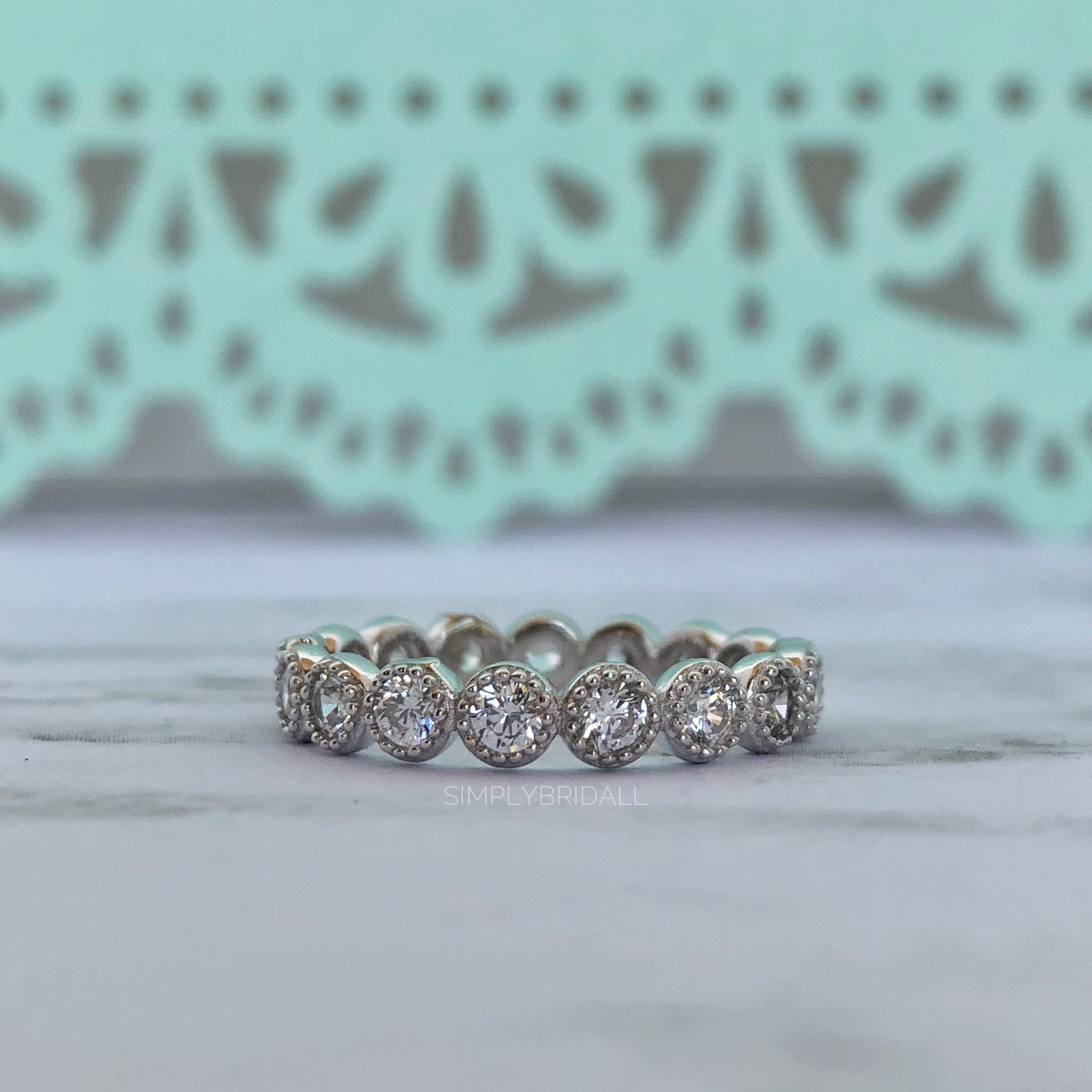 Bezel Round Diamond Eternity Band Simulated Diamond Sterling - Etsy