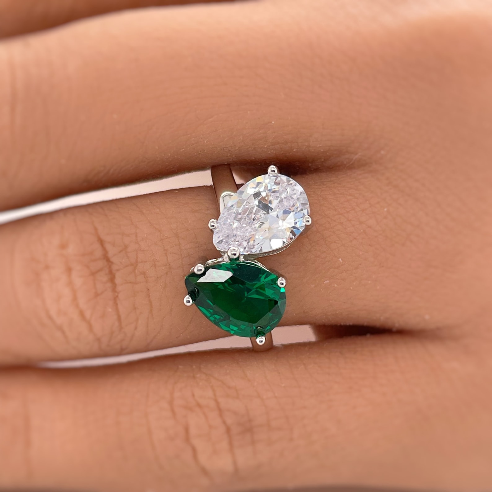 Double Stone Ring 2 Stone Engagement Ring Teardrop Cut Pear - Etsy