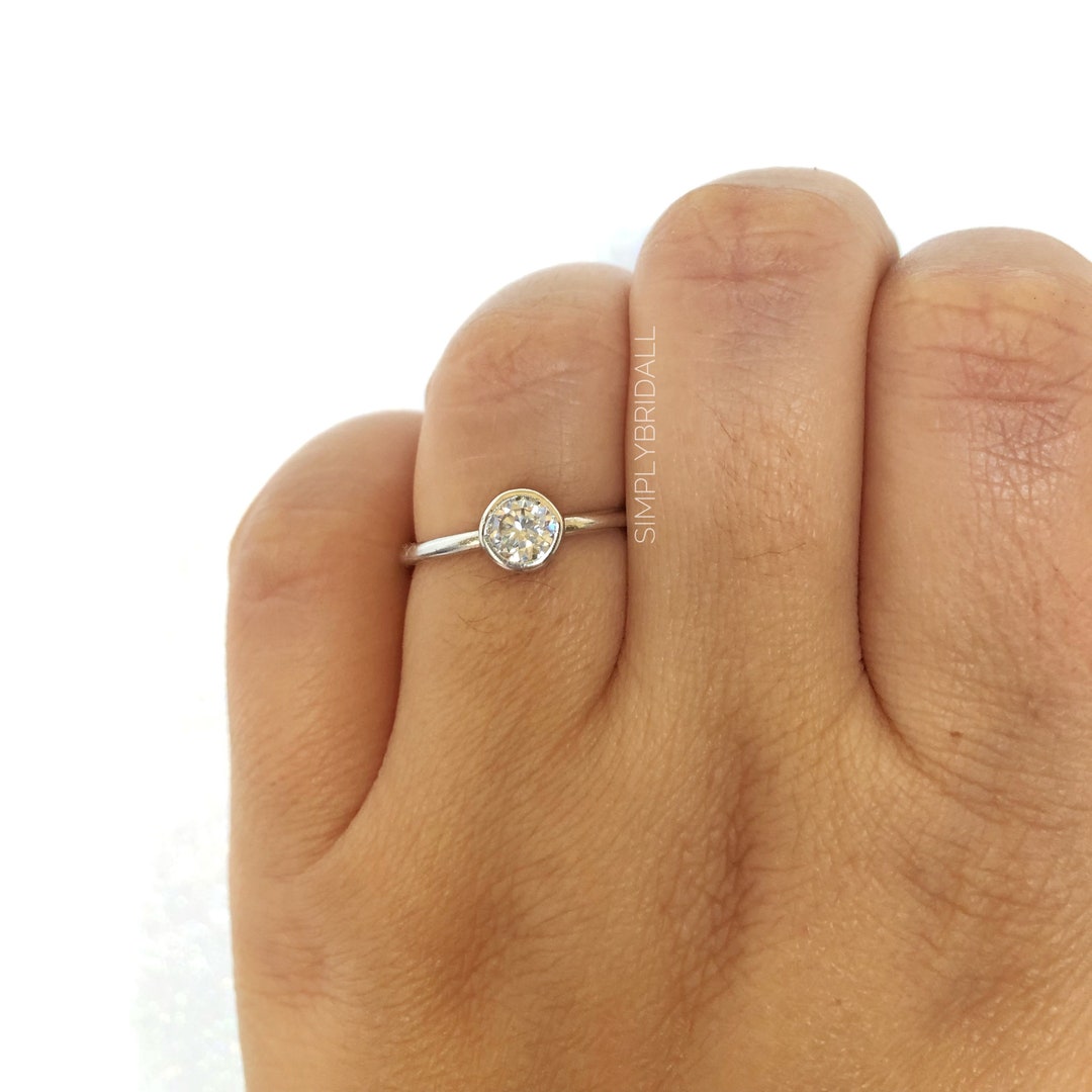 Bezel Diamond Ring Bezel Engagement Ring Sterling Silver Bezel Proposal ...
