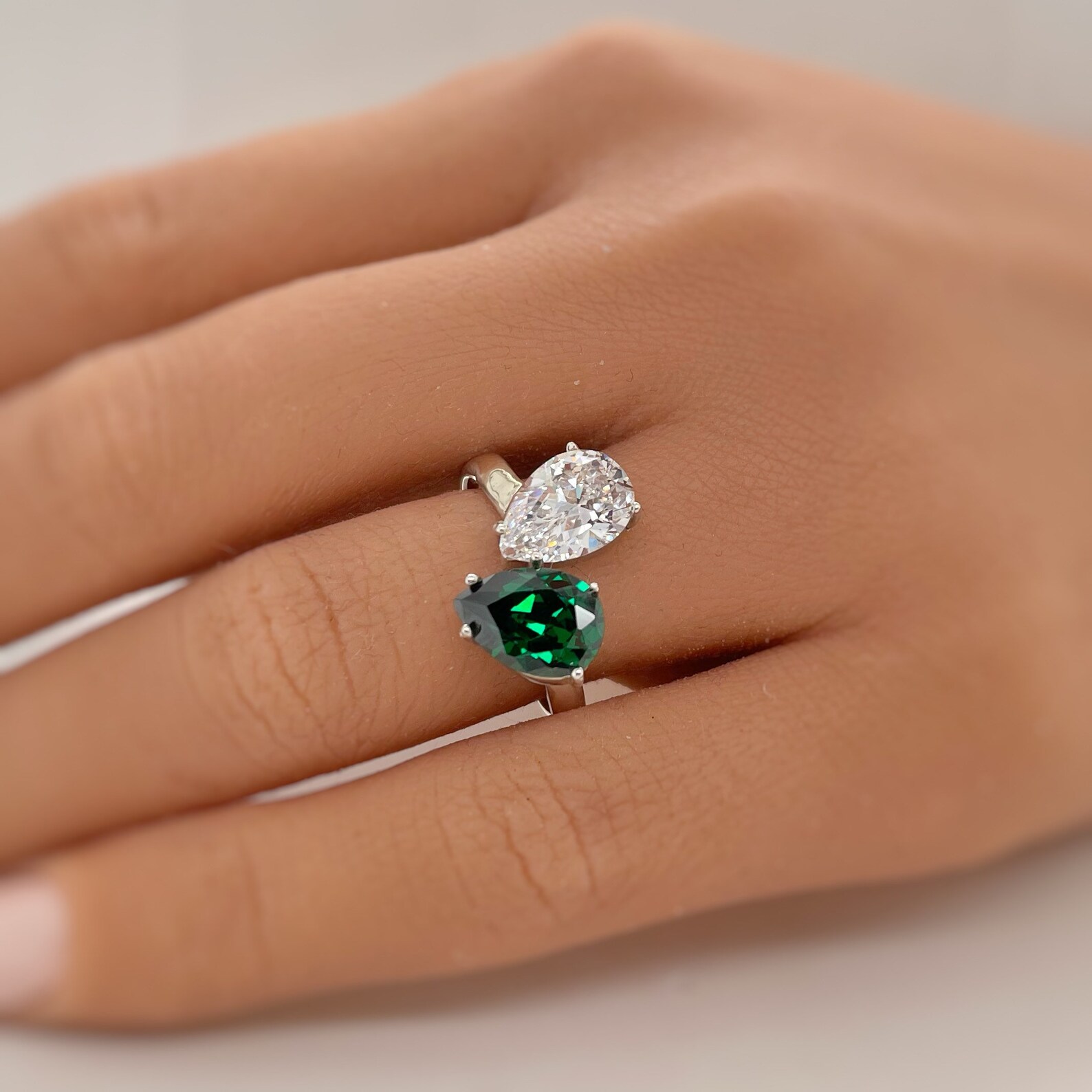 Double Stone Ring 2 Stone Engagement Ring Teardrop Cut Pear | Etsy