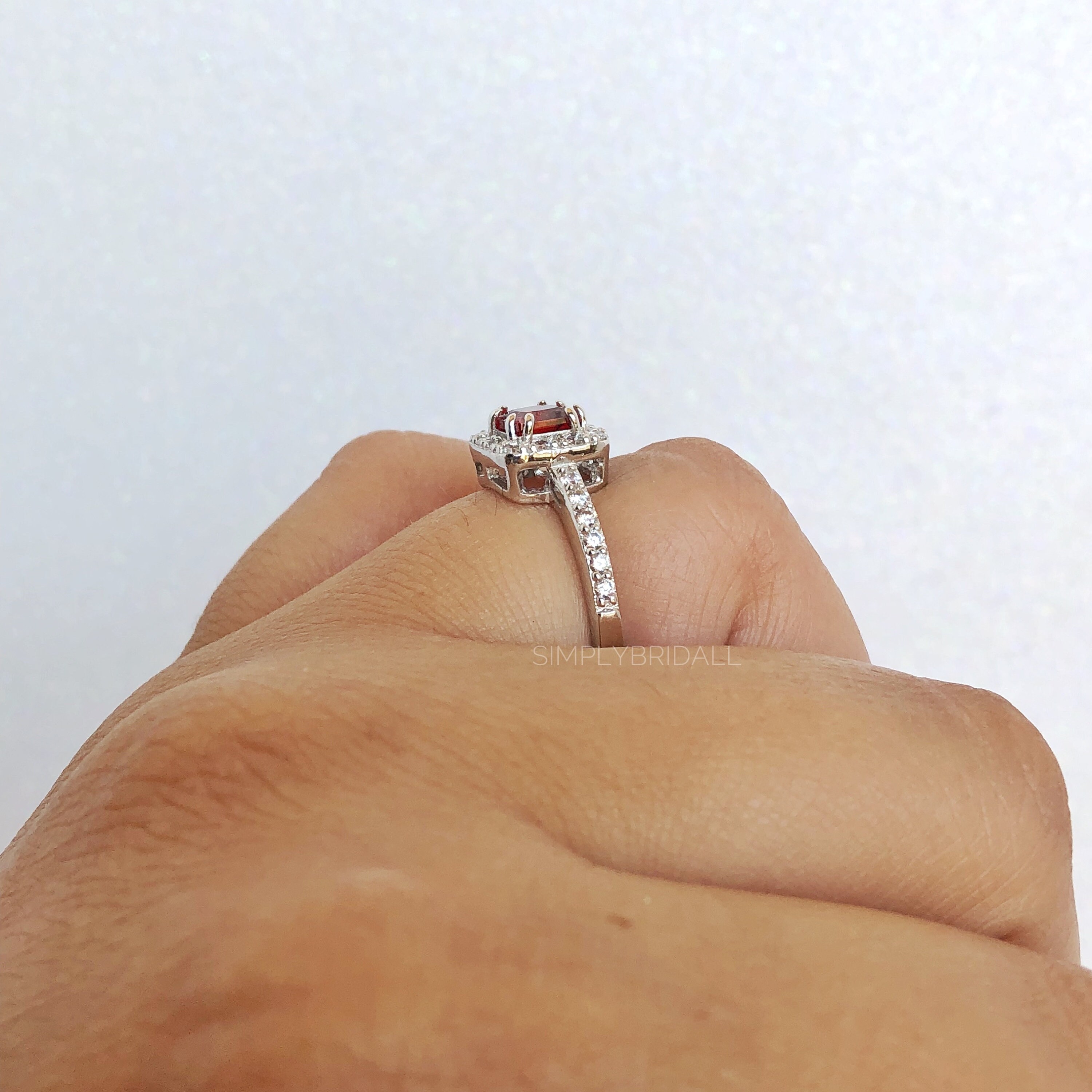 Square Ruby Ringruby Halo Engagement Ring Sterling Silver | Etsy