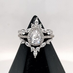 1.00ct Pear Halo Ring Set, 3 Ring Set, Art Deco Pear Marquise Bands ...