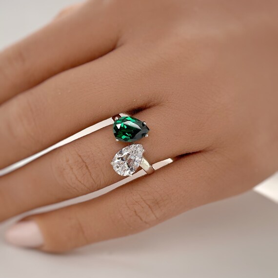 Double Stone Ring 2 Stone Engagement Ring Teardrop Cut Pear | Etsy