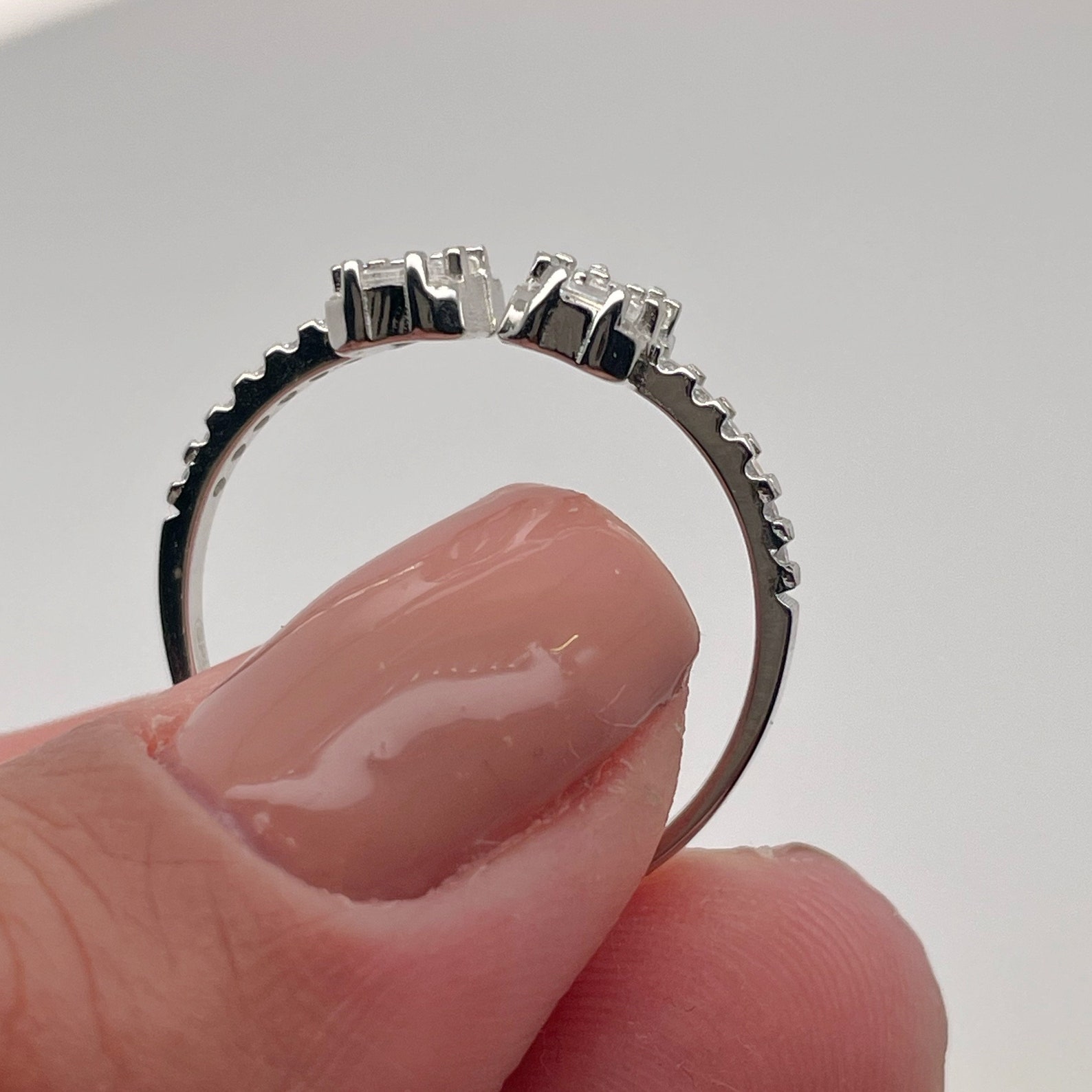 Open Baguette Diamond Band, Sterling Silver Emerald Cut Cluster Band ...