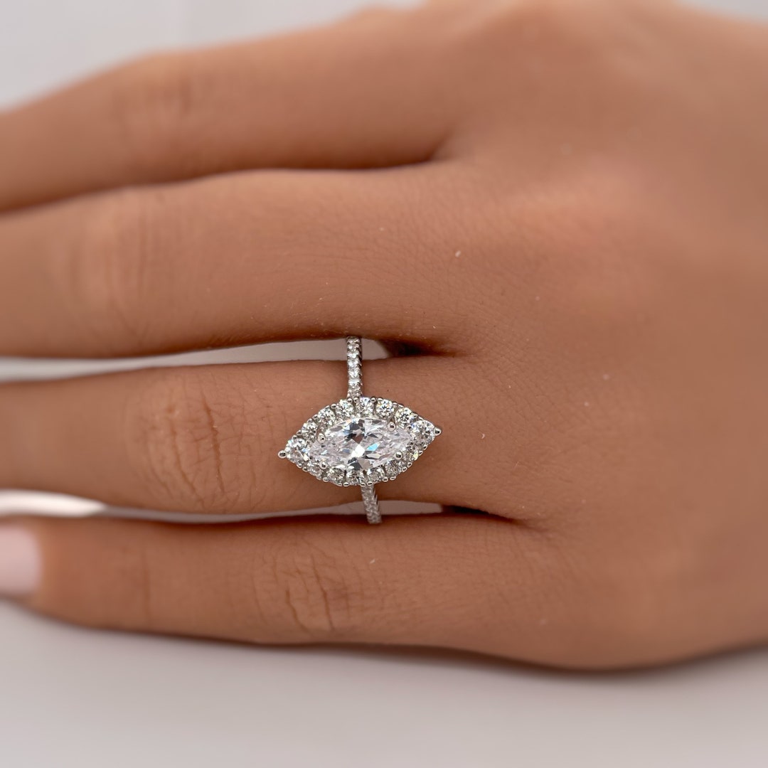 Marquise Diamond Engagement Ring, Marquise Halo Engagement Ring, Simple ...