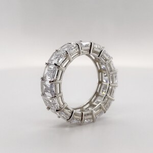Large Emerald Diamond Eternity Band, Sterling Silver Emerald Cut ...