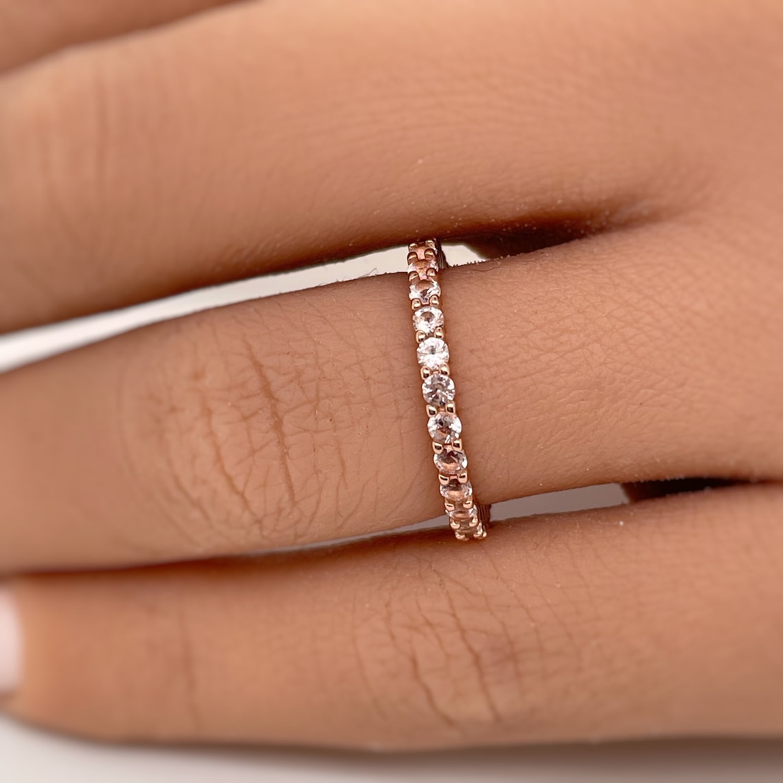 Morganite Rose Gold Eternity Band Stackable Morganite Band - Etsy
