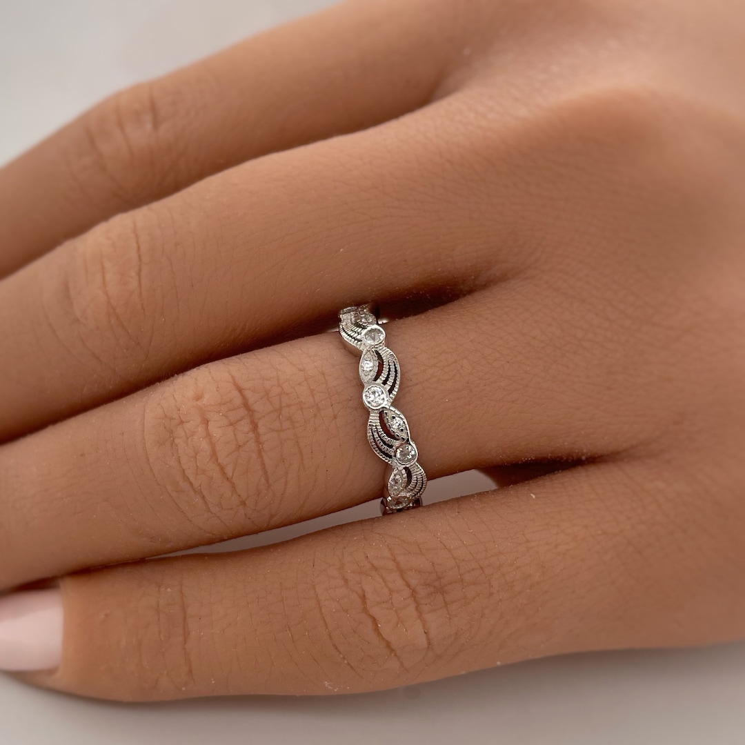 Art Deco Sterling Silver Twist Band, Milgrain Simulated Diamond Ring - Etsy