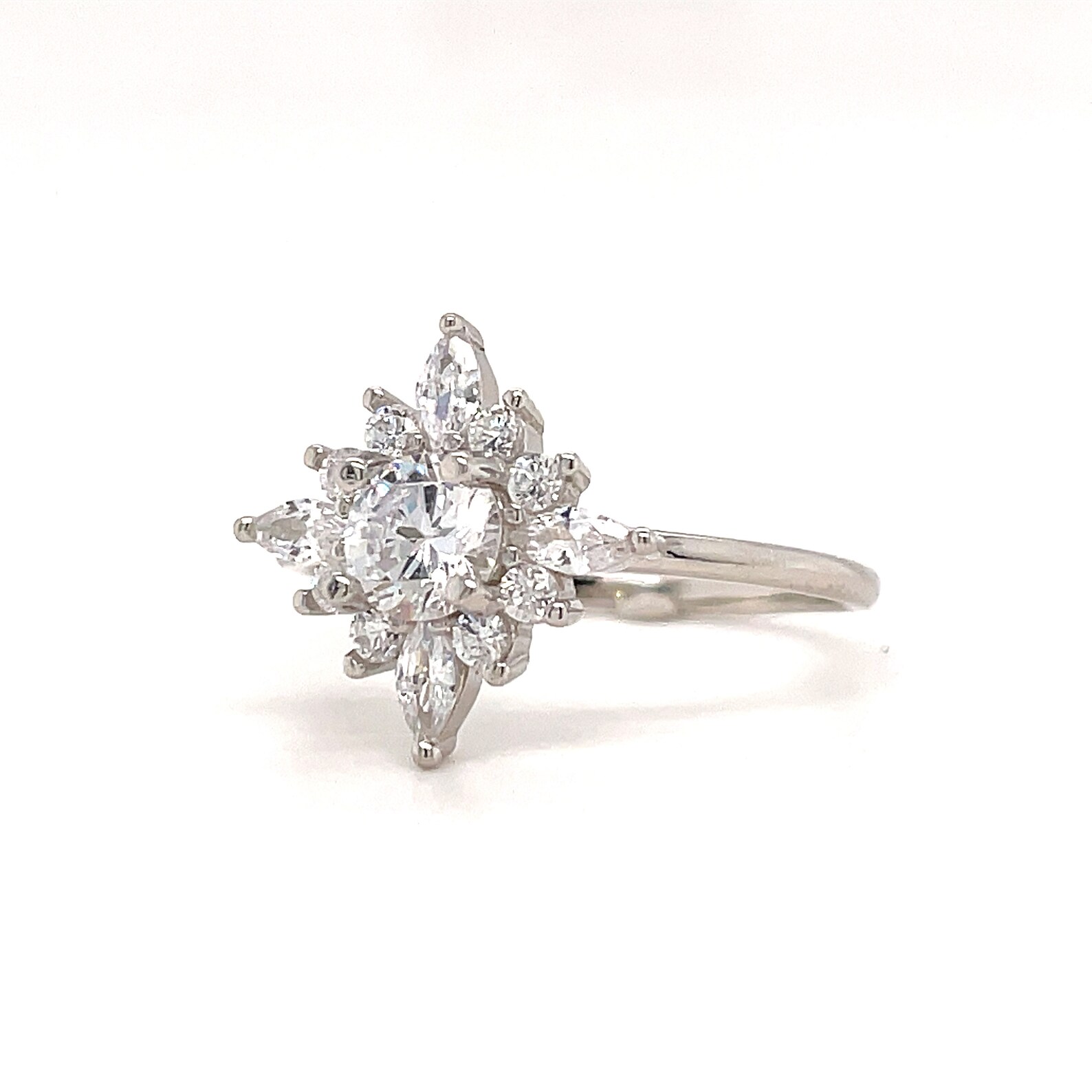 Starburst Moissanite Engagement Ring, Sparkle Dainty Ring, Star Ring ...