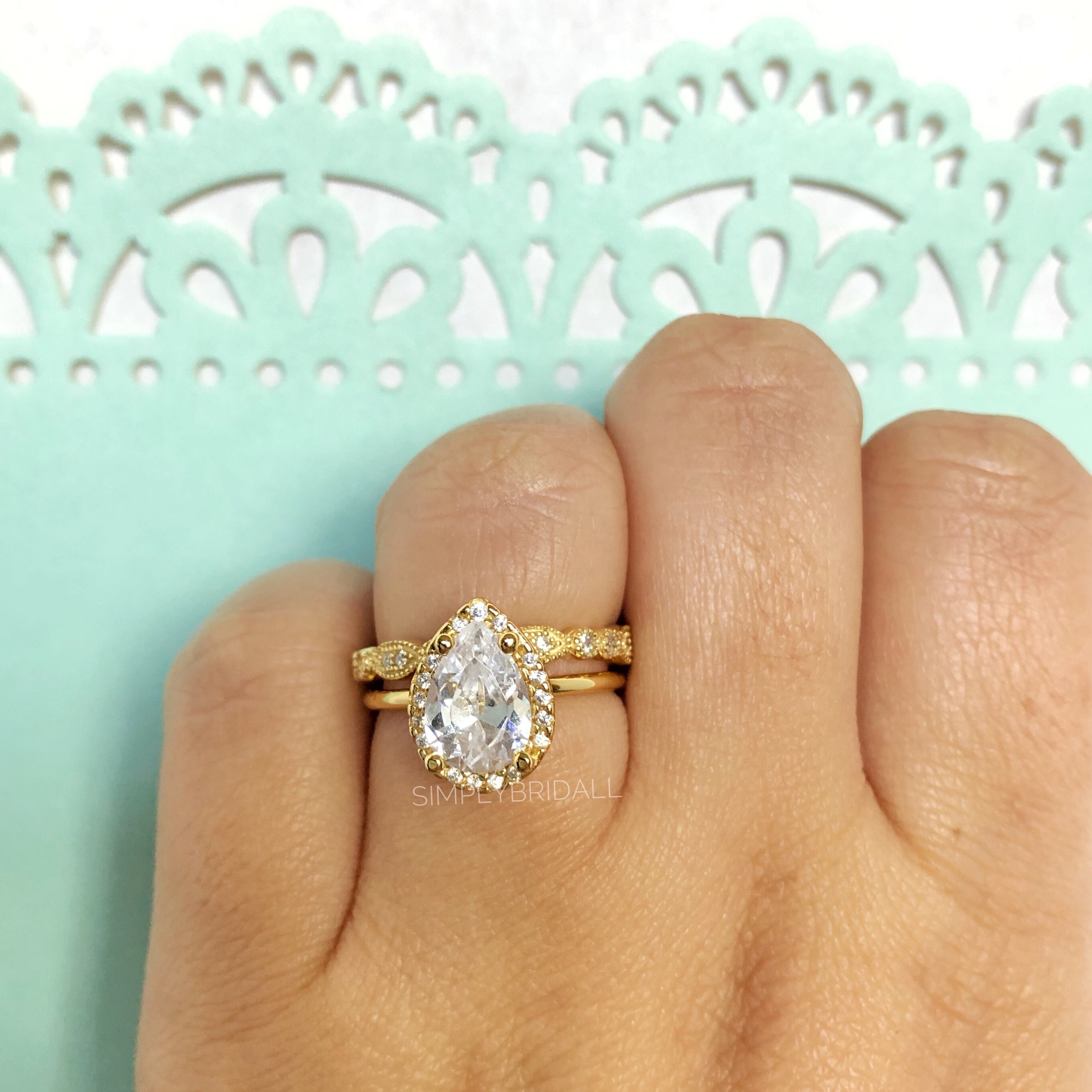 2.00ct Teardrop Cut Engagement Ring Simulated Diamonds | Etsy