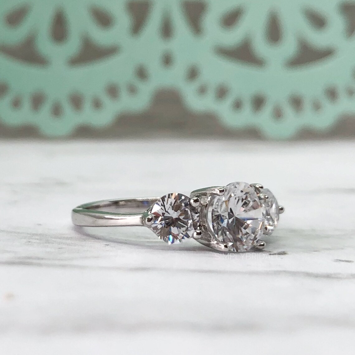 Three Stone Diamond Ring Engagement Ring Simple Minimalist Ring Silver ...