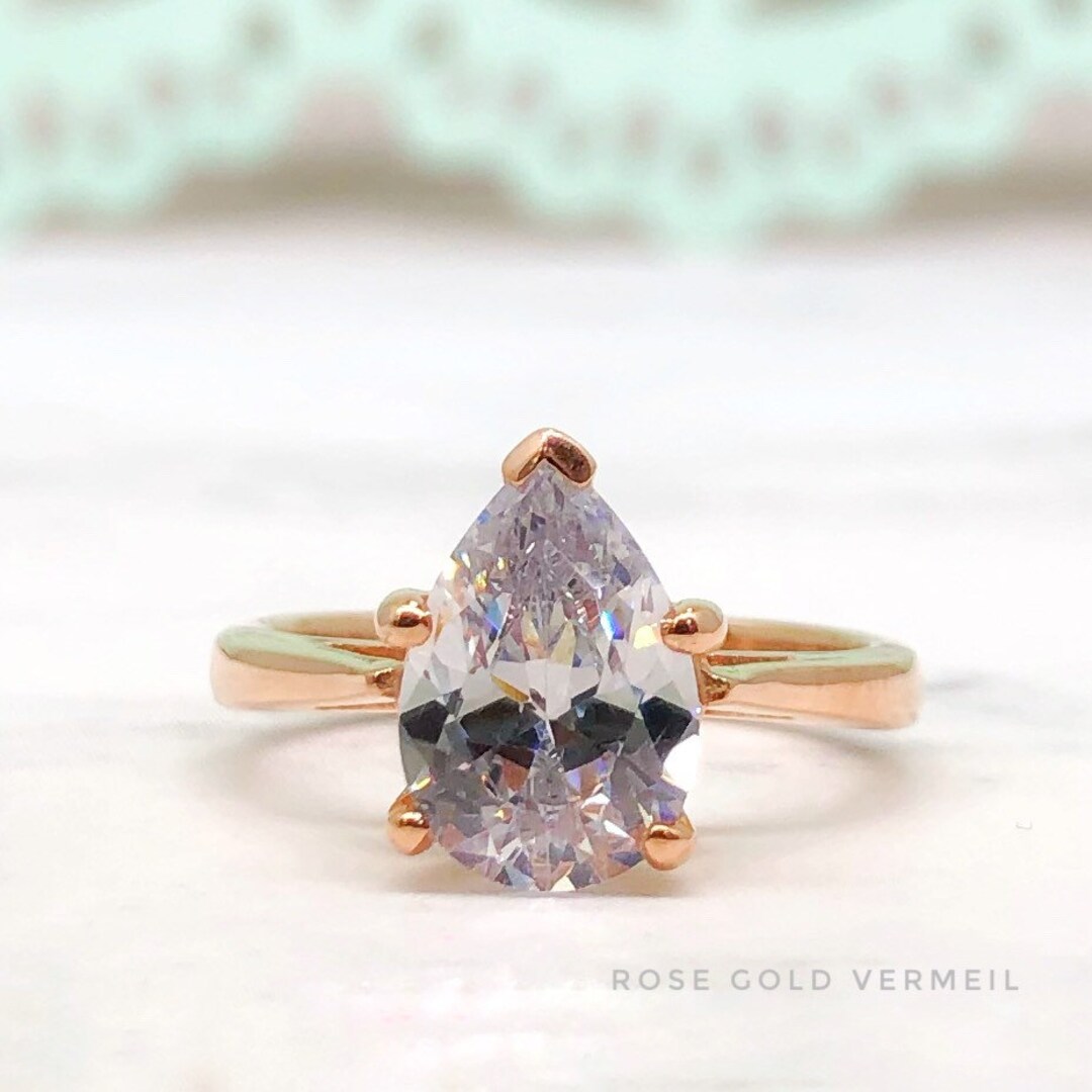 2.00ct Solitaire Pear Engagement Ring, Simple Minimalist Proposal Ring ...