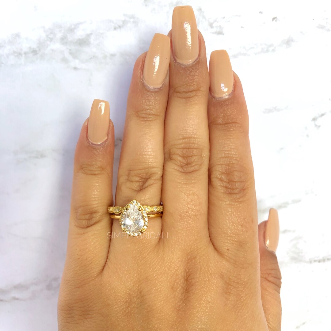 2.00ct Teardrop Cut Engagement Ring Simulated Diamonds - Etsy