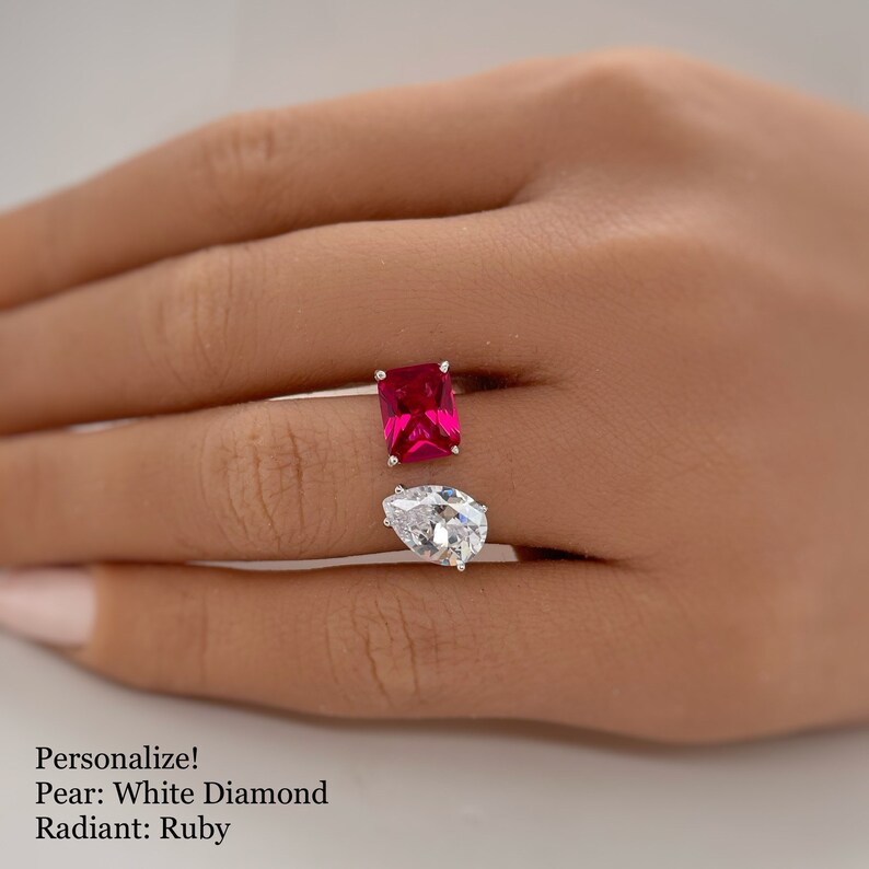 Double Stone Ring 2 Stone Engagement Ring Emerald Cut and - Etsy