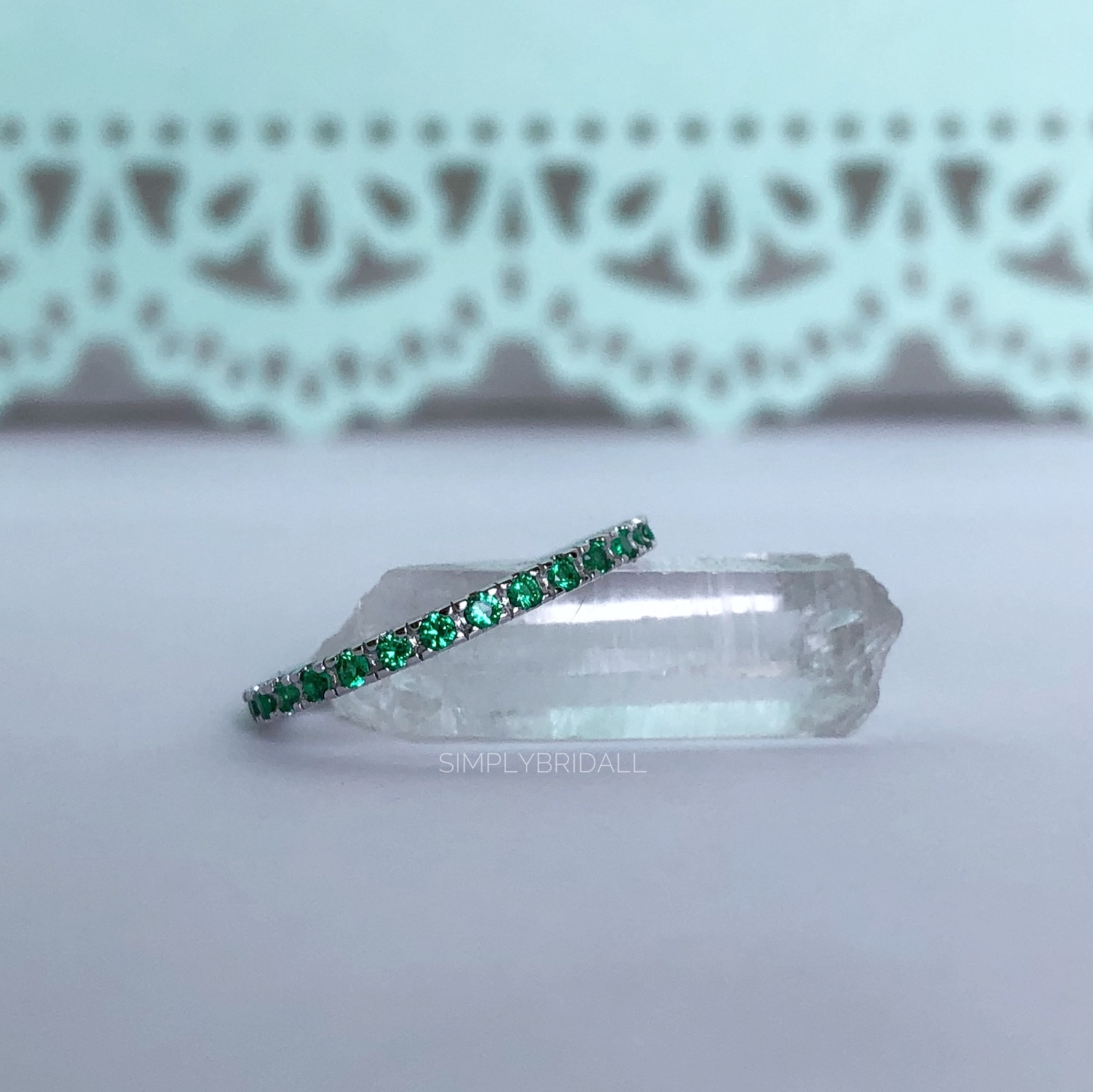 Green Emerald Eternity Band, Sterling Silver, Wedding Band, Eternity ...
