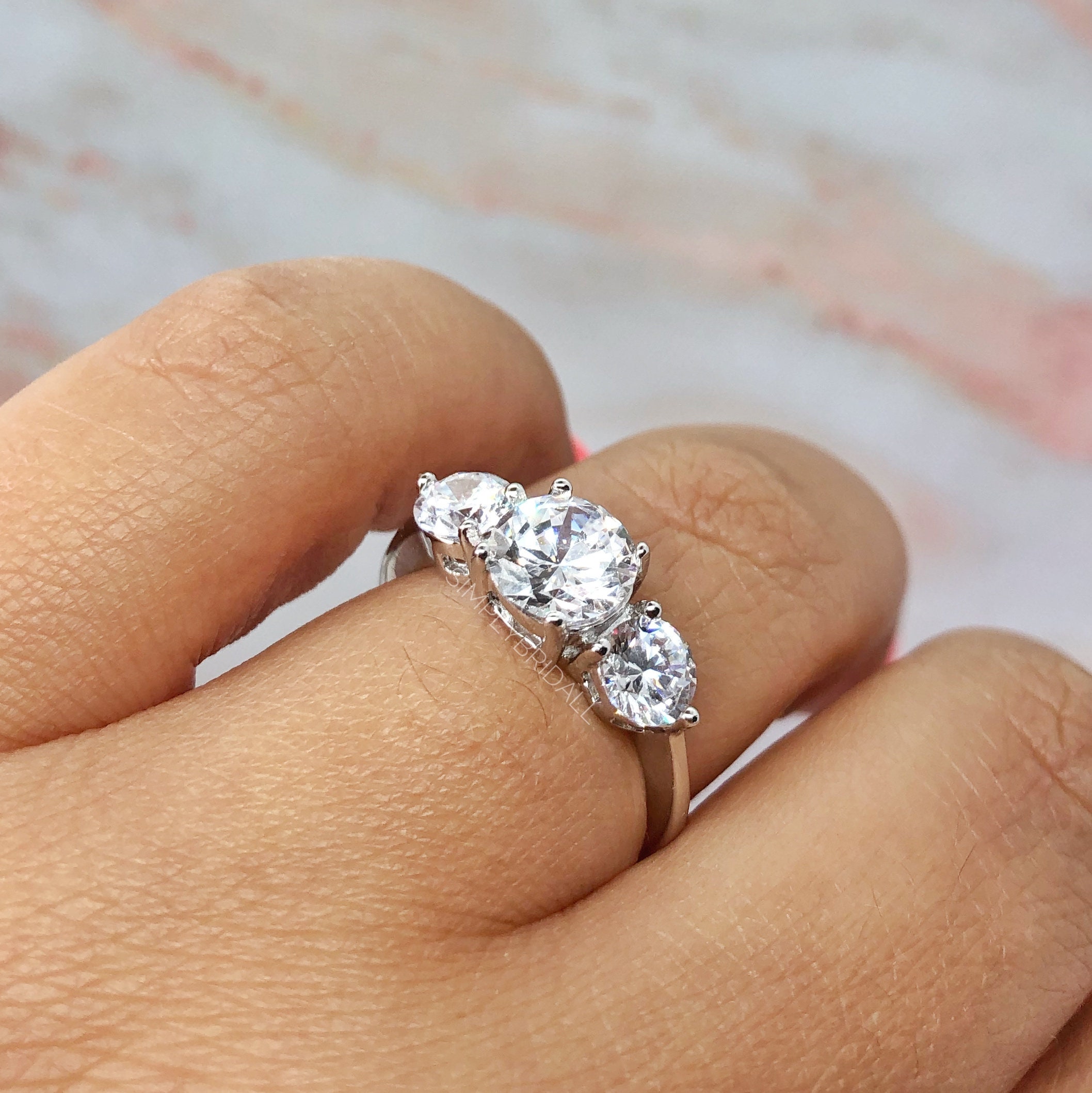 Three Stone Diamond Ring Engagement Ring Simple Minimalist Ring Silver ...