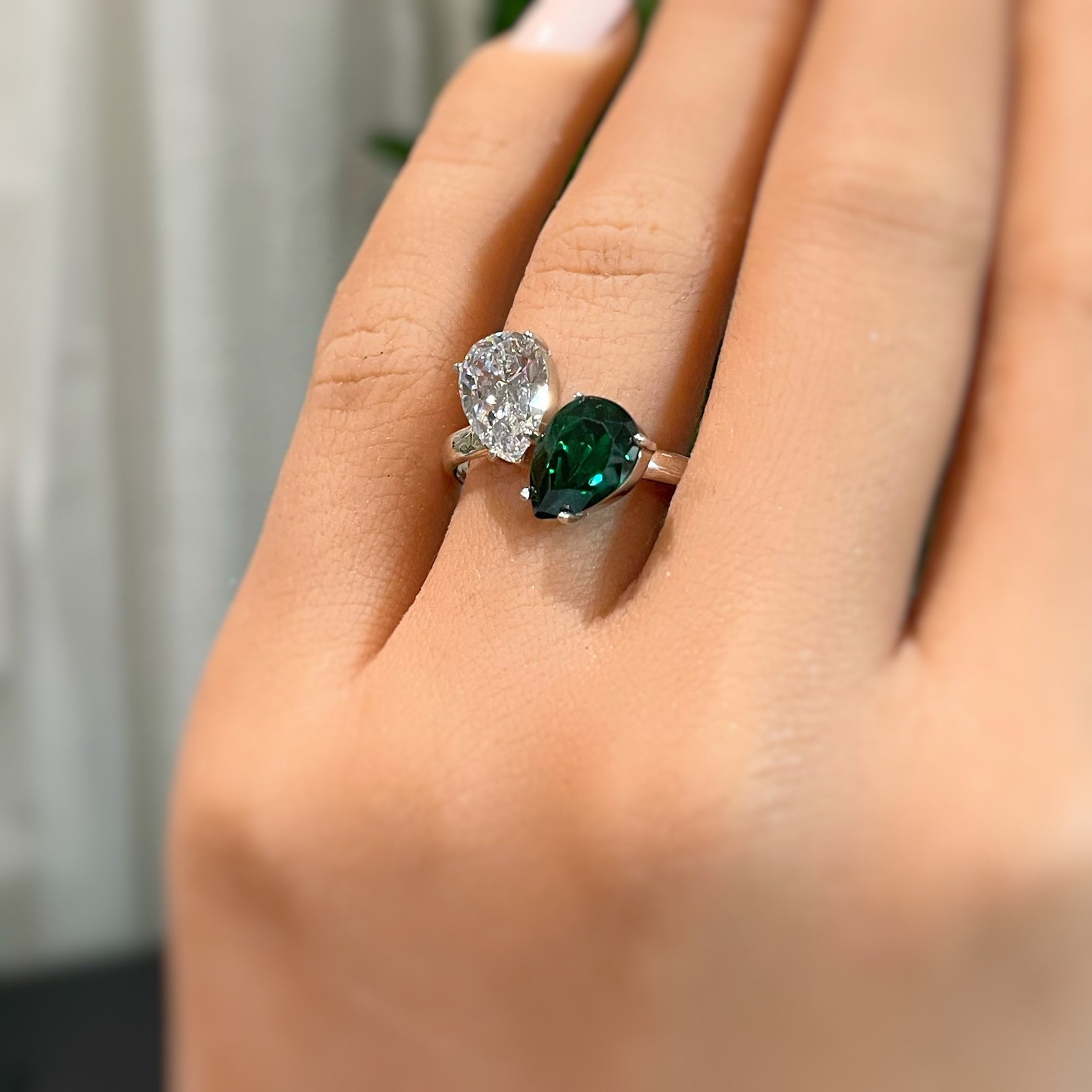 Double Stone Ring 2 Stone Engagement Ring Teardrop Cut Pear | Etsy