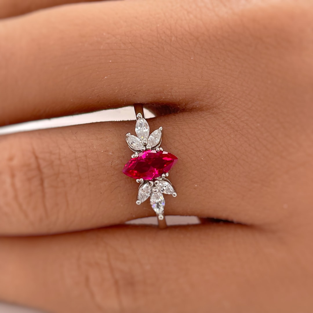 Ruby Marquise Art Deco Sterling Silver Engagement Ring - Etsy