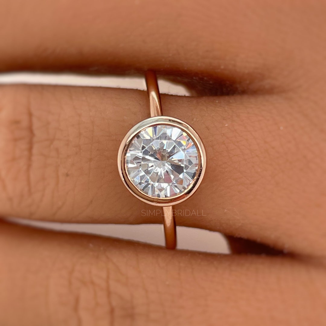 2.00ct Bezel Engagement Ring, Solitaire Bezel Diamond Engagement Ring ...