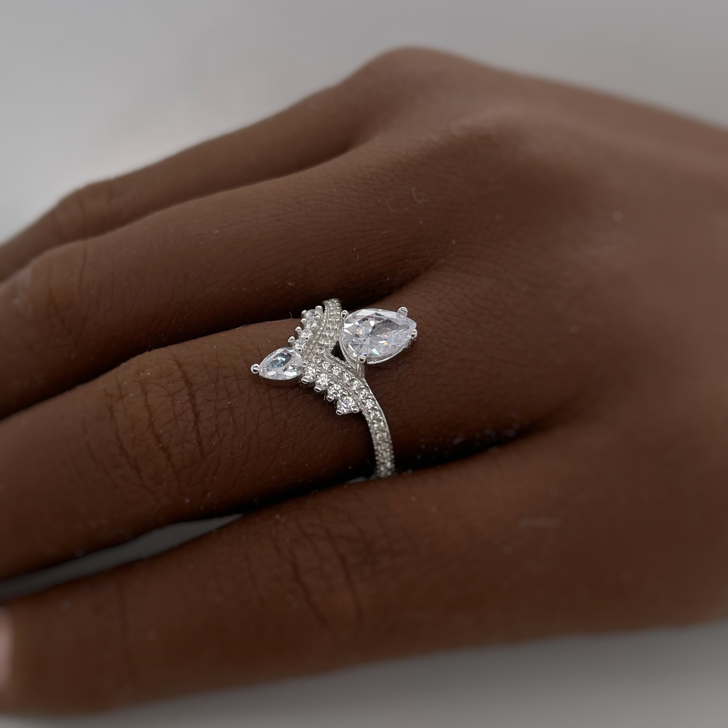 Art Deco Pear Engagement Ring Pear Cluster Wedding Ring - Etsy