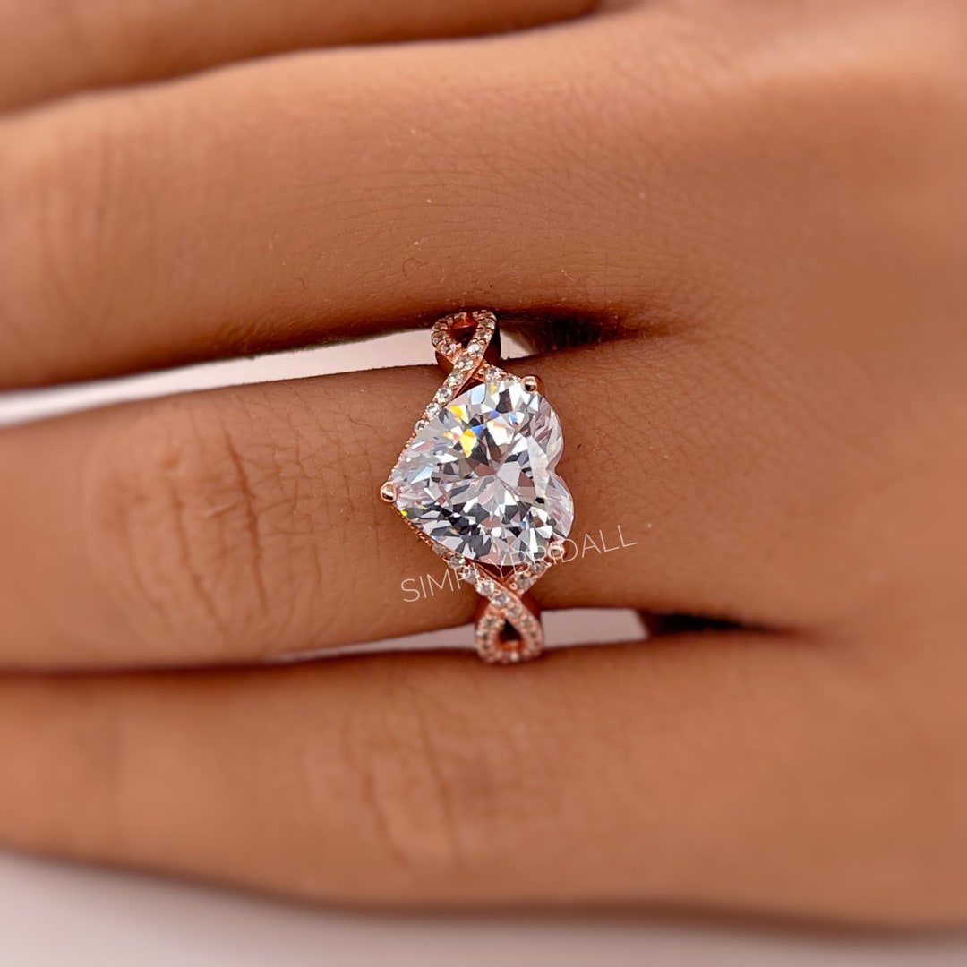 3.00ct Heart Engagement Ring, Infinity Heart Rose Gold Ring, Heart ...