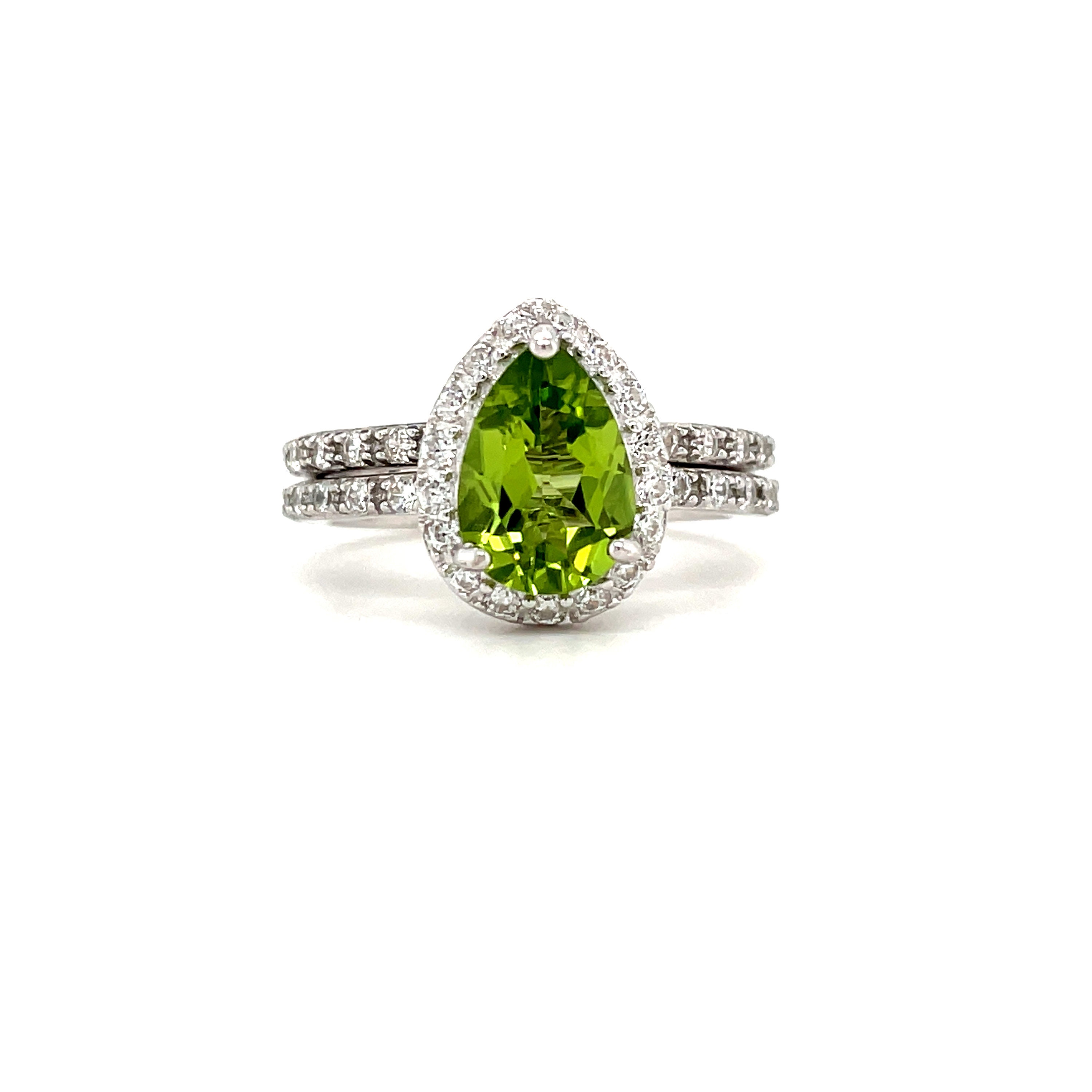 2.00ct Pear Shape Peridot Ring Set, Genuine Peridot, Teardrop Set ...
