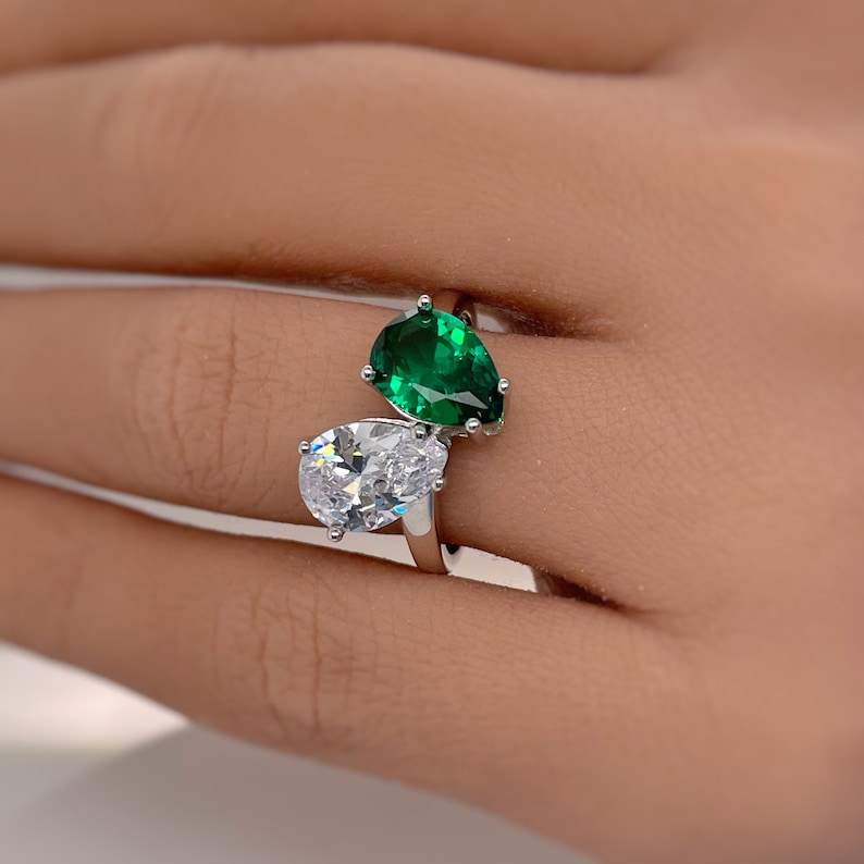 Double Stone Ring 2 Stone Engagement Ring Teardrop Cut Pear - Etsy